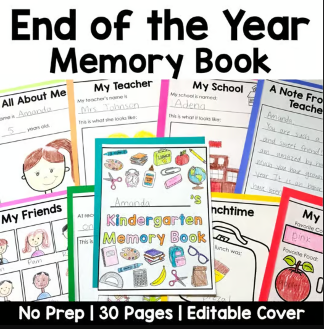 End of the Year Memory Book for Kindergarten, Pre K and Preschool ...