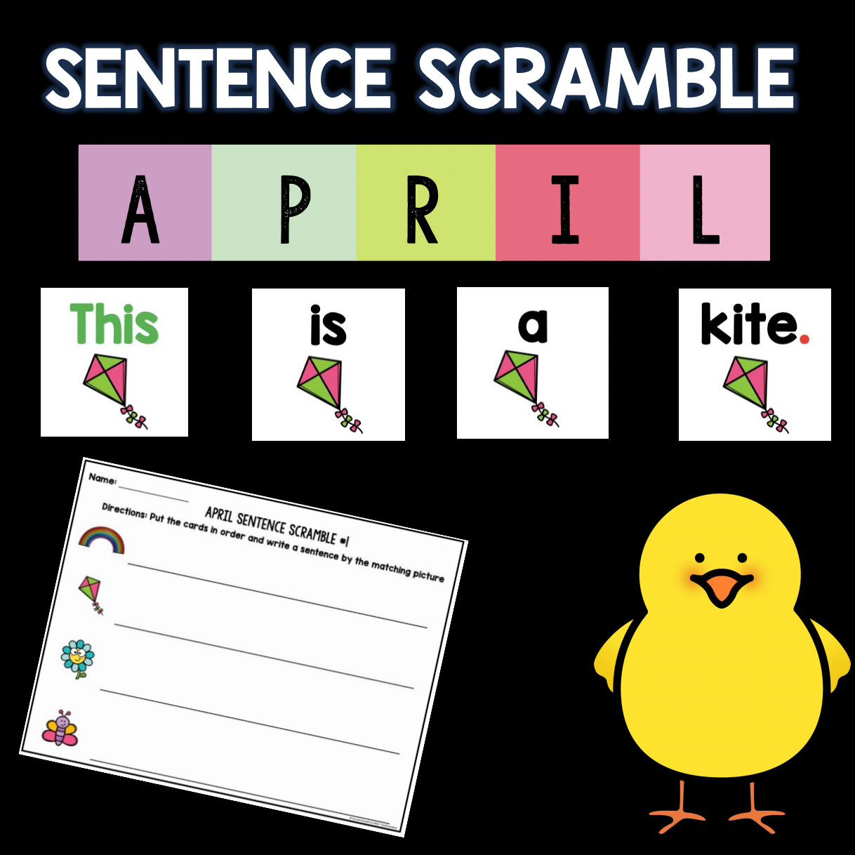 April Sentence Scramble | Centers | Kindergarten – ThatKinderMama