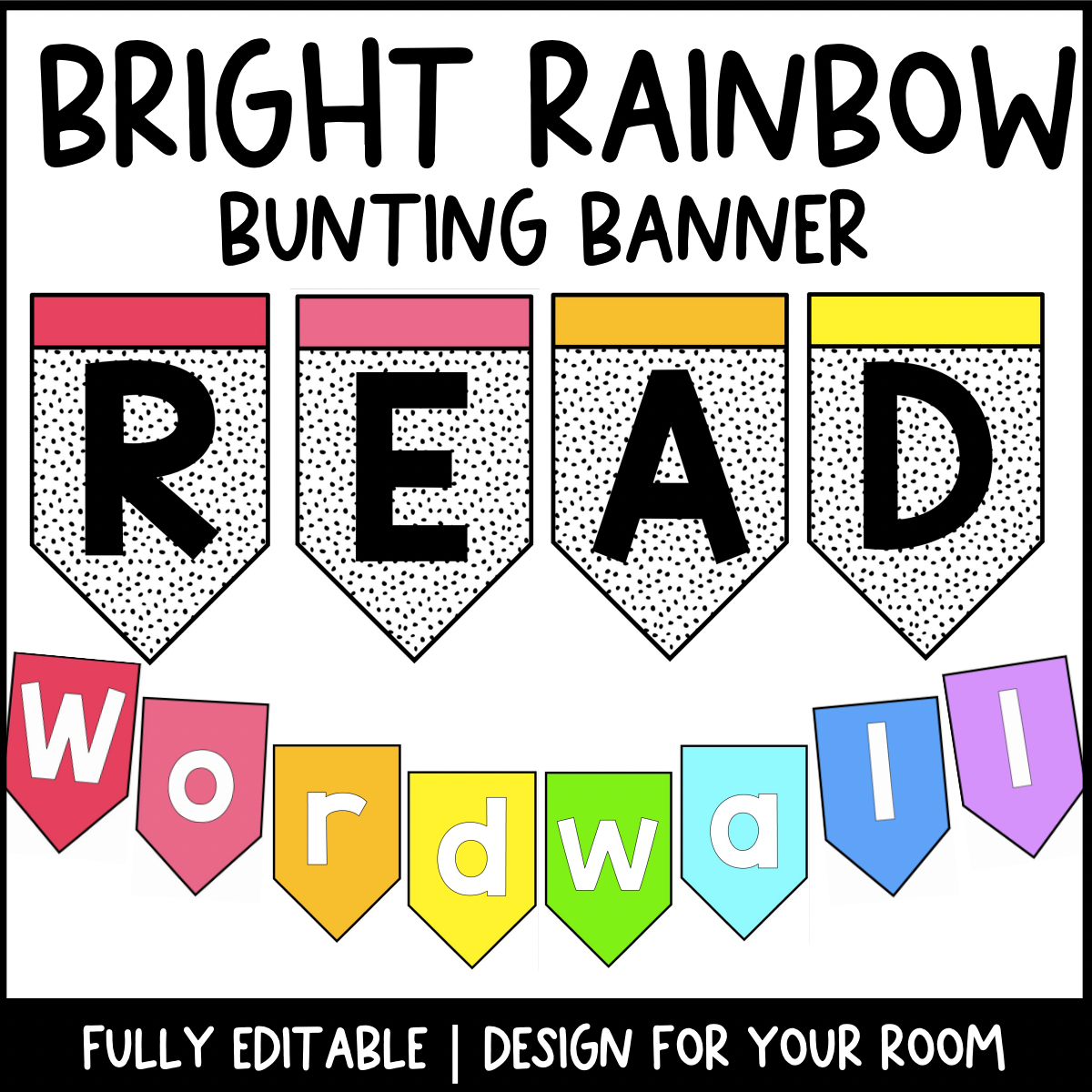 Bright Rainbow Bunting Banner| Editable | Dalmatian – ThatKinderMama