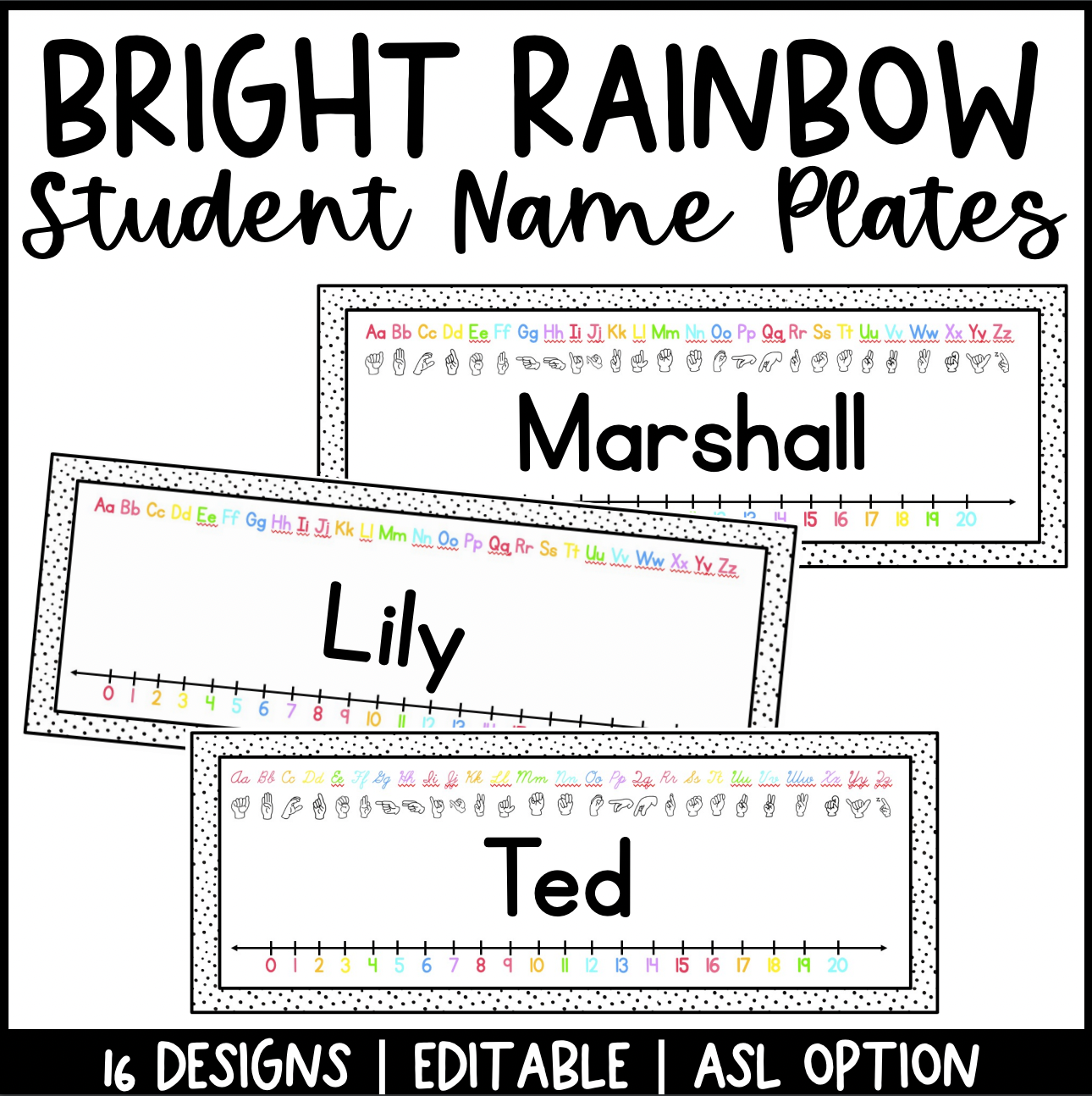 Bright Rainbow Name Plates | Editable | Dalmatian | Name Tags | ASL ...