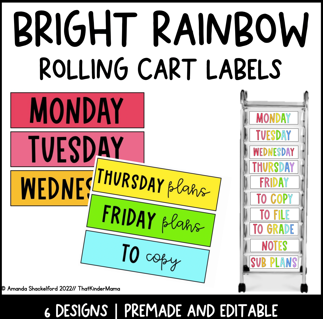 Bright Rainbow Rolling Cart Labels | Editable | Dalmatian – ThatKinderMama