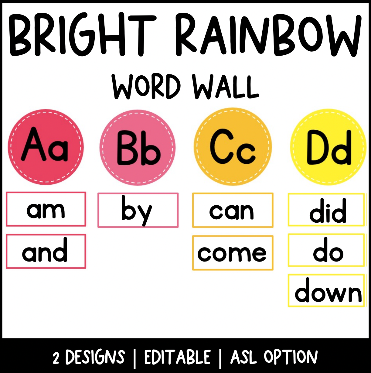 Bright Rainbow Word Wall | ASL | Editable – ThatKinderMama