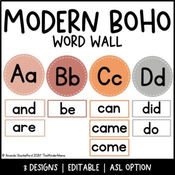 Modern BOHO Word Wall | ASL | Editable – ThatKinderMama