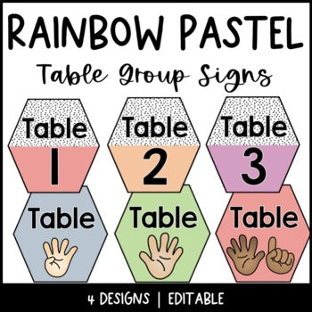 Pastel Rainbow Table Group Signs | Editable | Dalmatian | Bulletin Boa ...