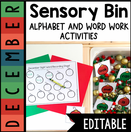 December Sensory Bin | Alphabet | Sight Word | CVC word center | Edita ...