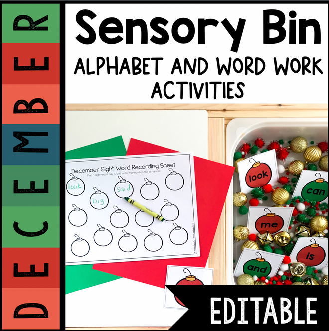 December Sensory Bin | Alphabet | Sight Word | CVC word center | Edita ...