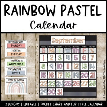 Pastel Rainbow Calendar | Editable | Neutral Classroom Decor ...