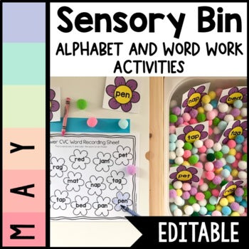May Sensory Bin | Alphabet | Sight Word | CVC word center | Editable ...